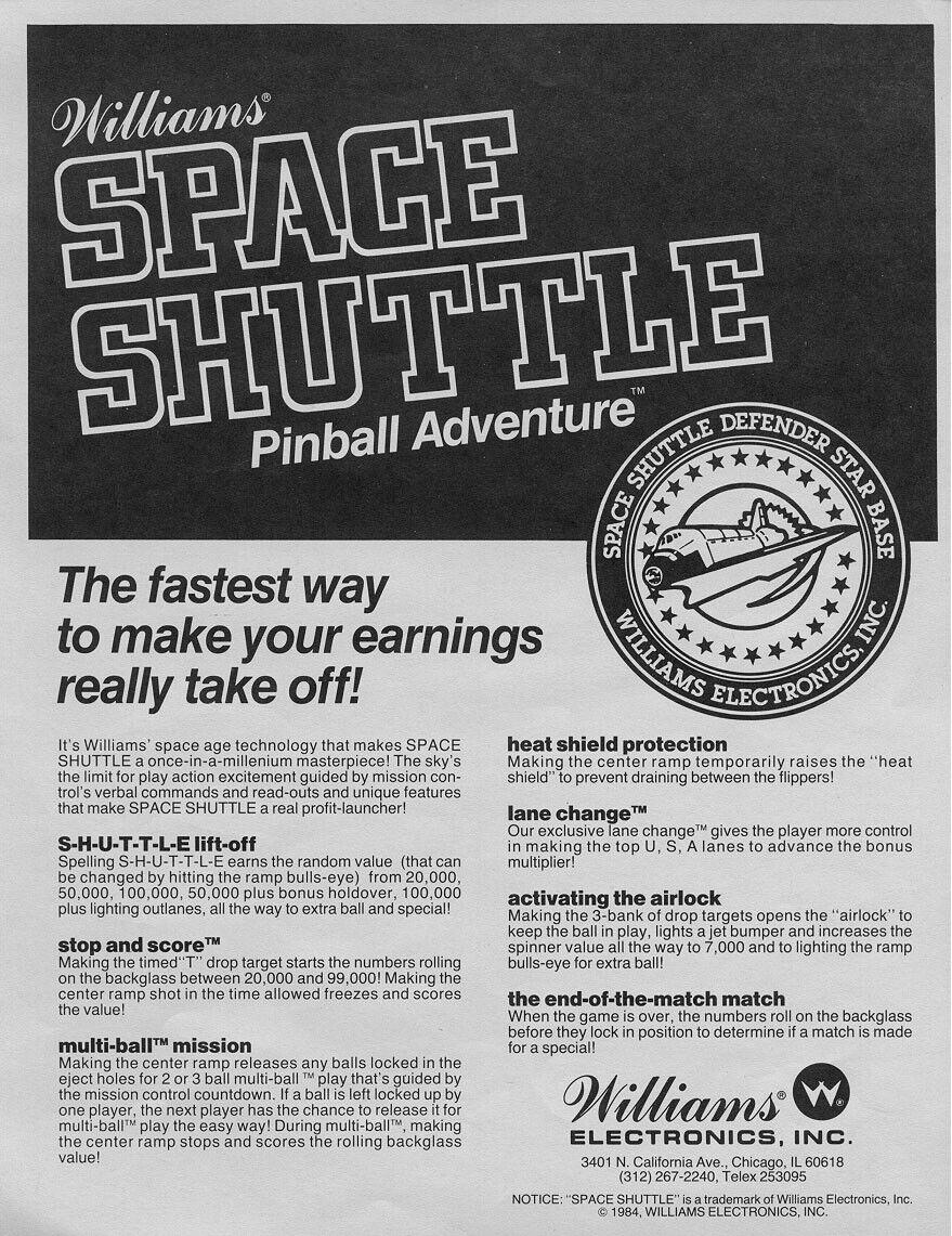 Space Shuttle Pinball FLYER Original NOS Early Teaser Vintage Promo Art