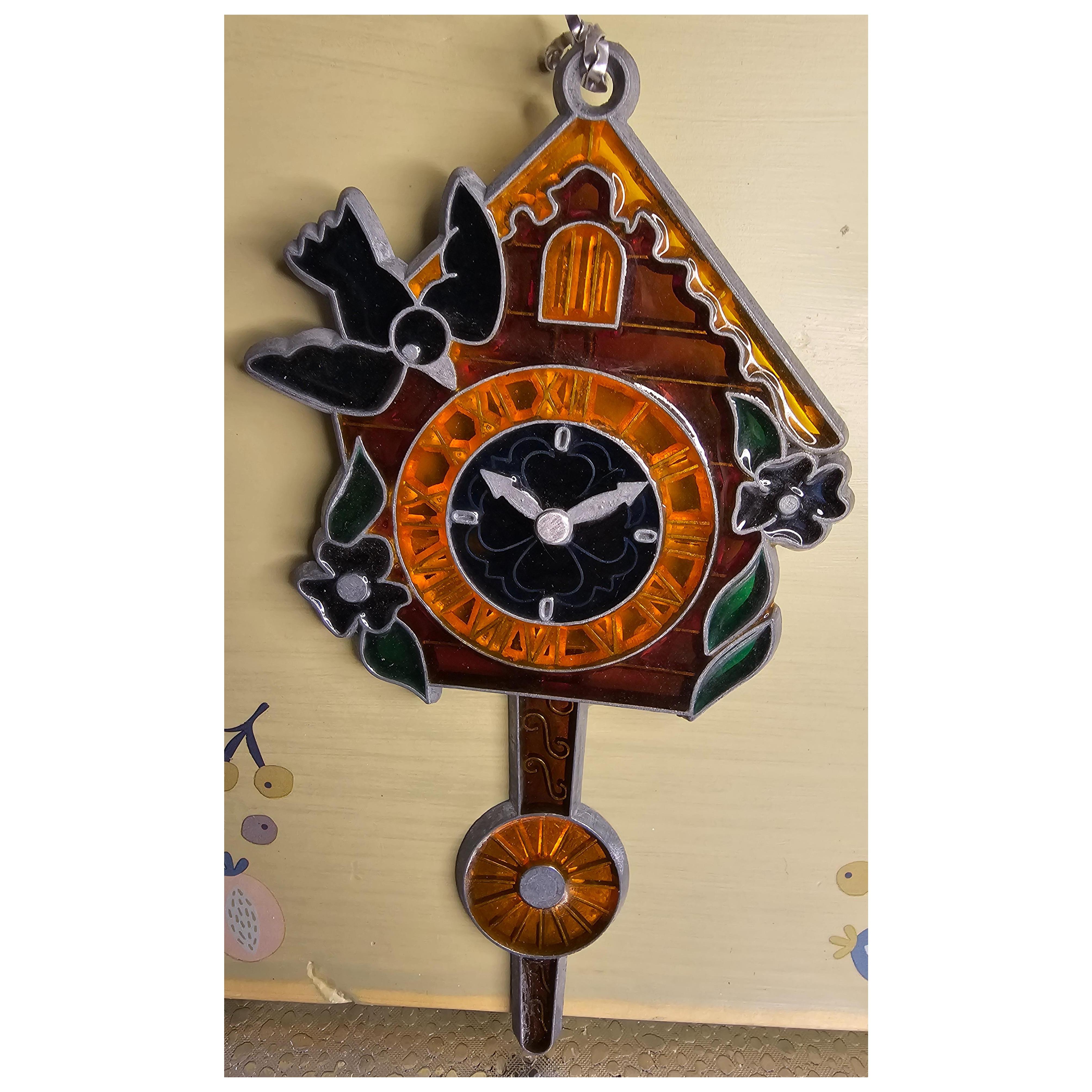 Cuckoo Clock With Black Bird Suncatcher - 2 Piece