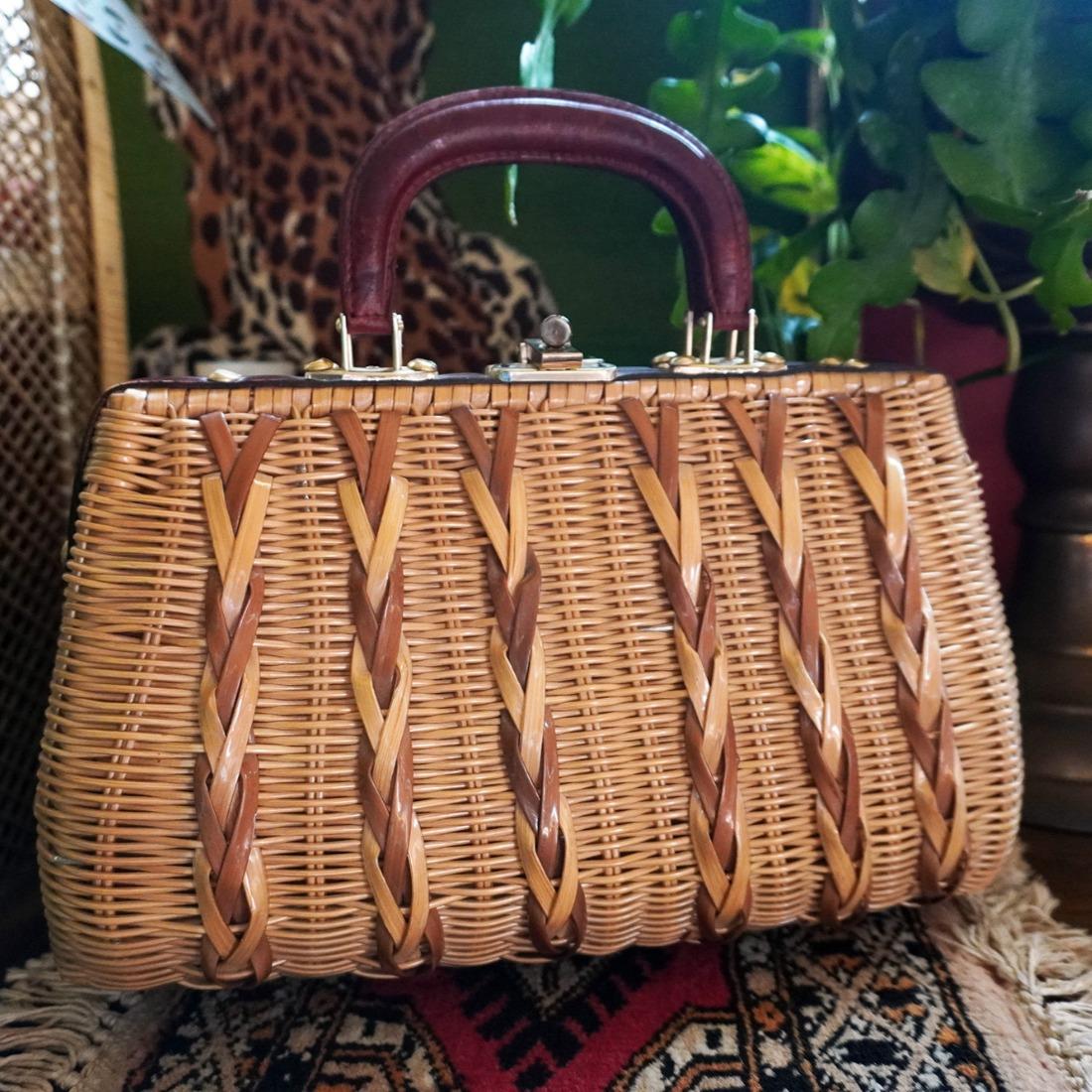 1950s Rattan Purse Straw Bag | Vintage 50s Purse Handbag , Rockabilly ...