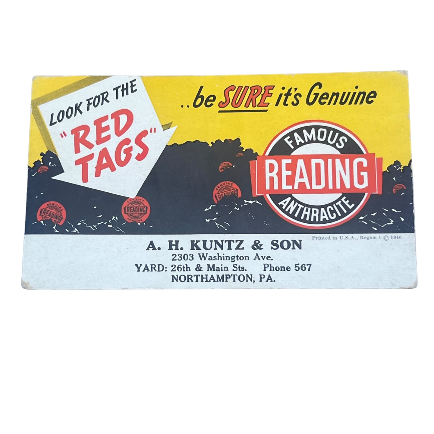 Vintage Famous Reading Anthracite Advertising New Old Stock Ink Blotter
