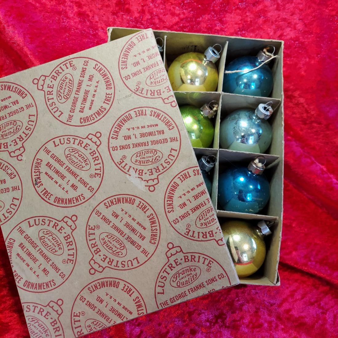 Vintage Lustre-Brite Christmas Tree Ornaments Set of 12 Original Box