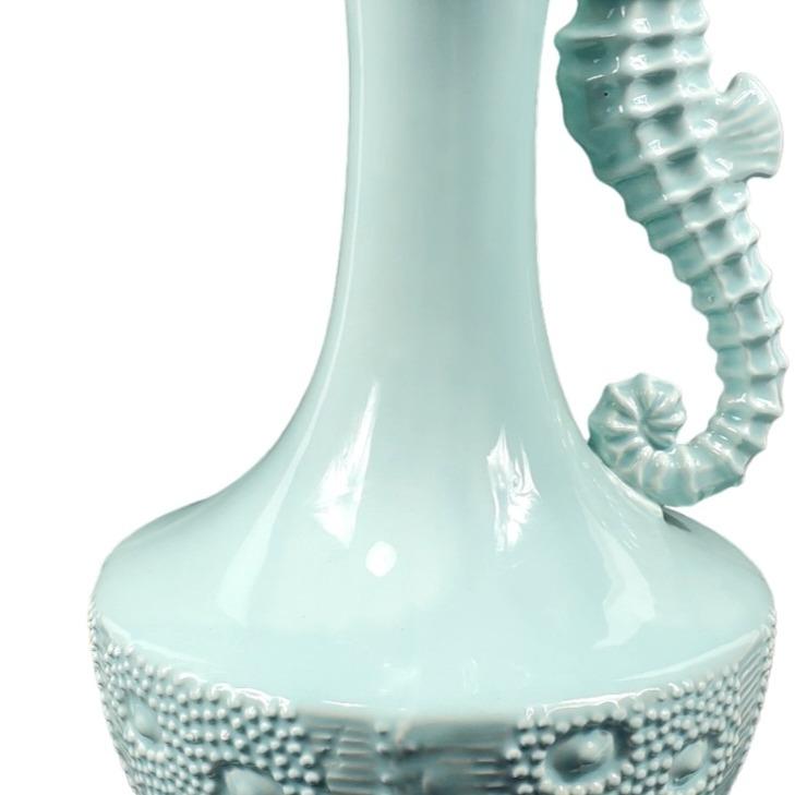 Beautiful Ceramic Aquatic Pitcher. Seafoam Blue-Green Finish w ...