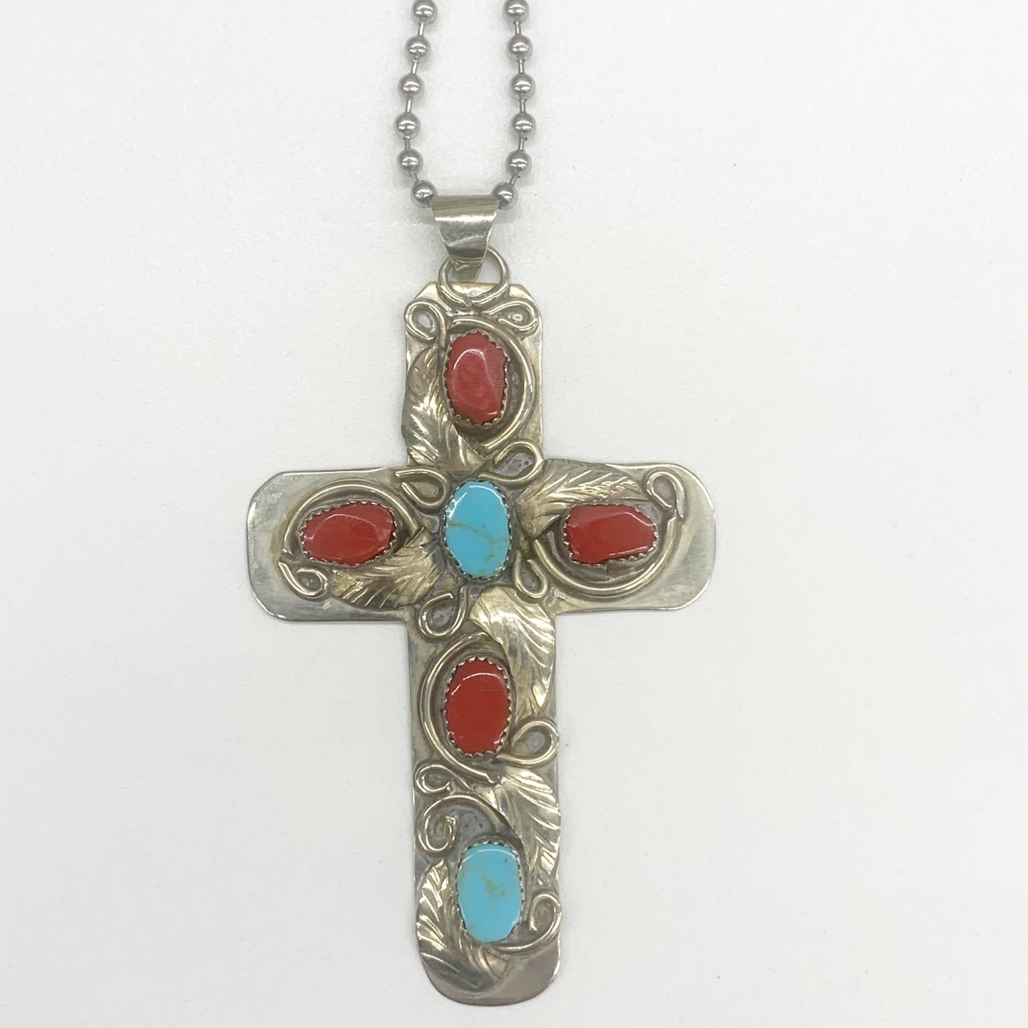 Native American Cross Pendant Turquoise Coral Feathers Large 3.5” X 2. ...