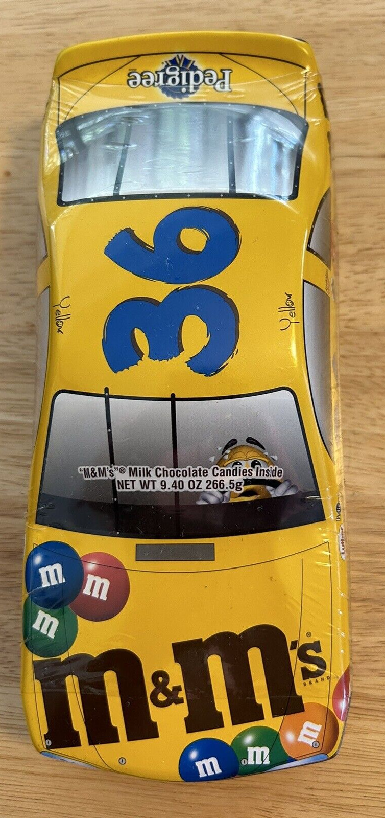 M&M's #36 Race Car Yellow Tin Candy Dish M&Ms Sealed Nascar SECOND EDITION