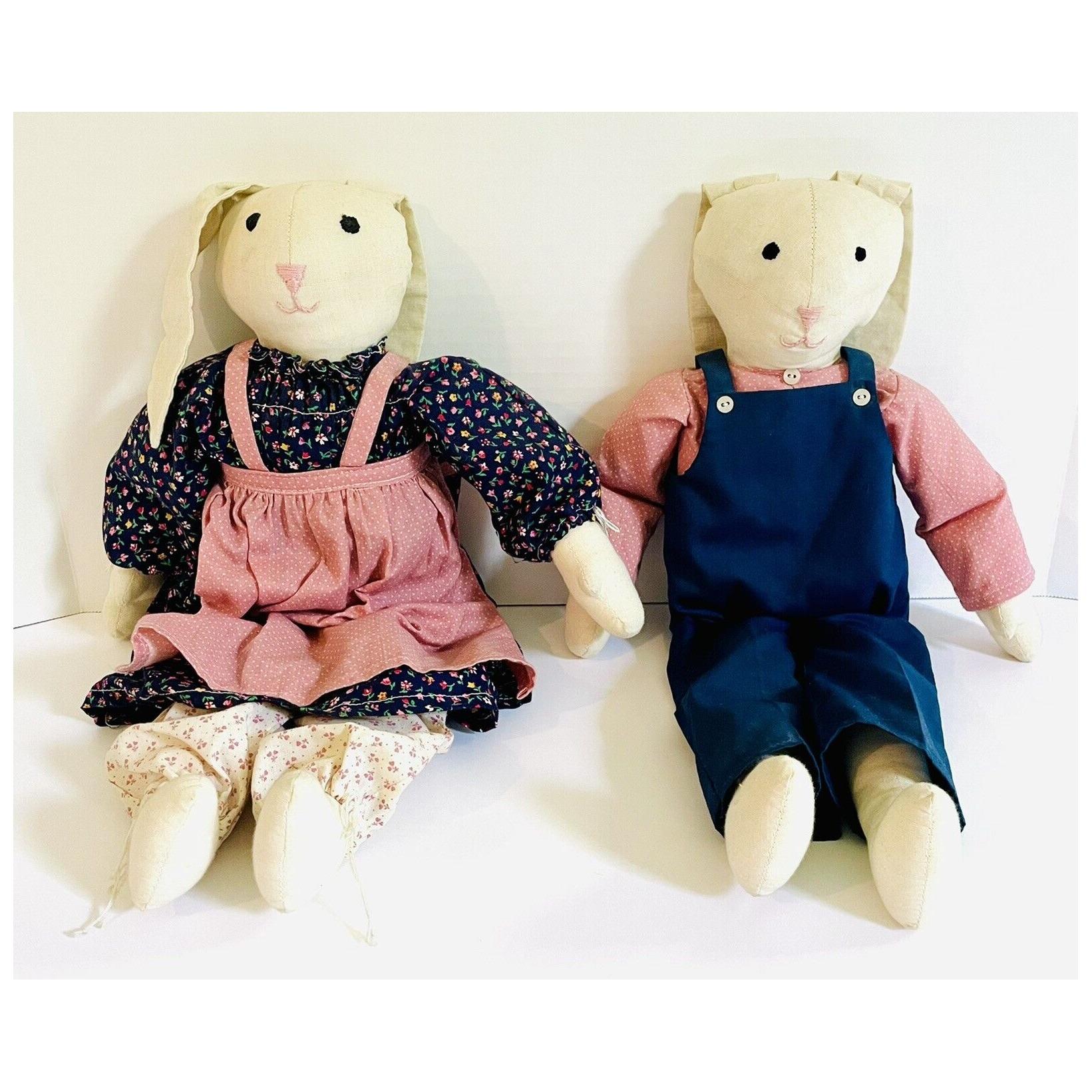 Pair Floppy Ear Bunny Rabbit Poseable Bed Sitters Amish Farmhouse ...