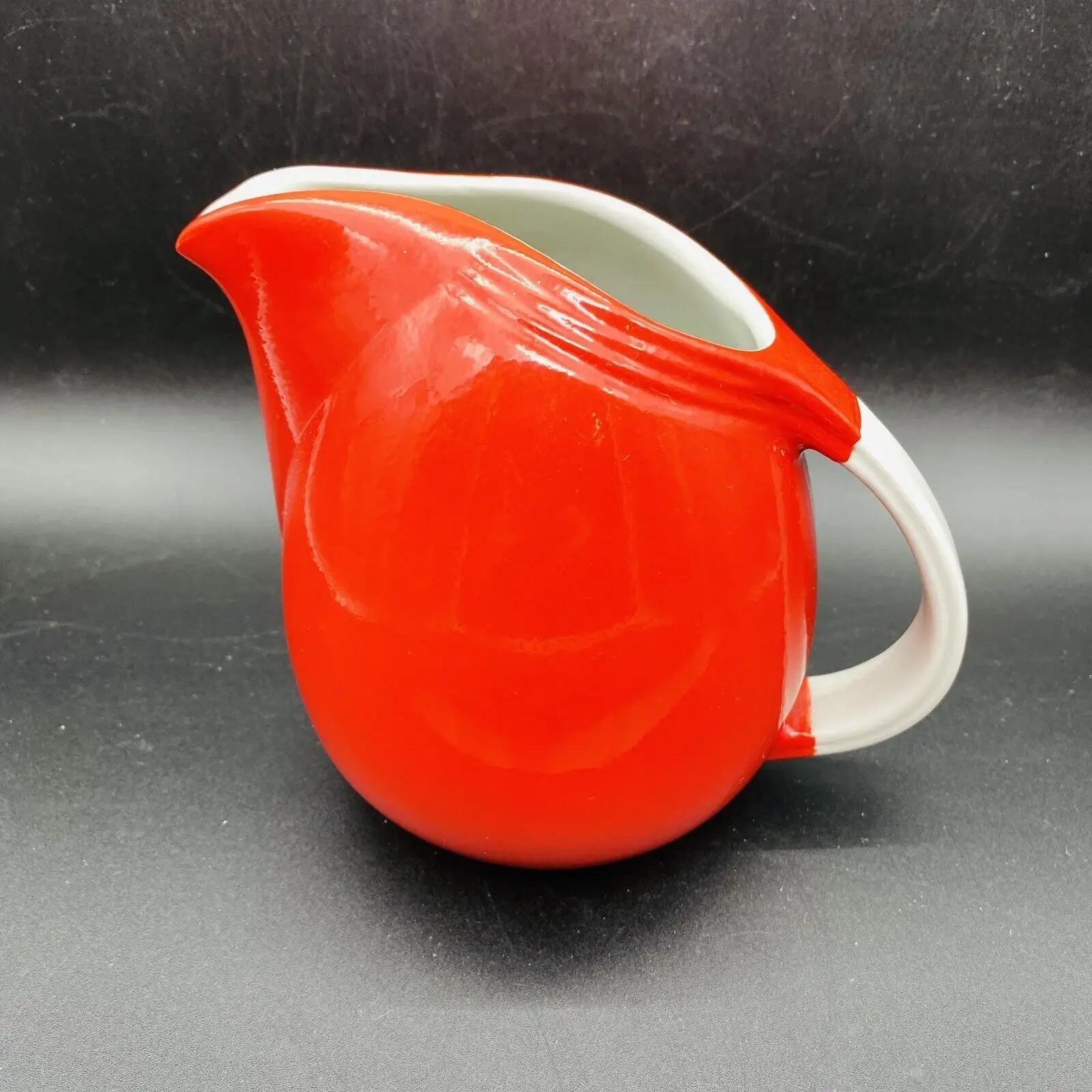 Hall's Superior Kitchenware Red and White Creamer Juice Jug Vintage USA