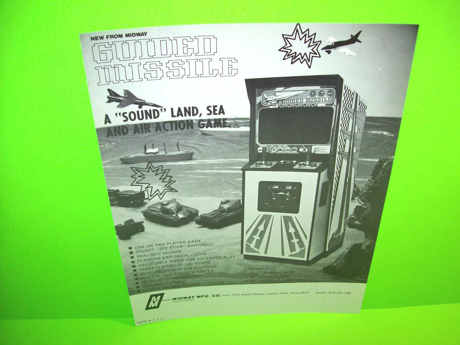 Guided Missile 1977 Video Arcade Game Promo Sales Flyer Vintage Promo