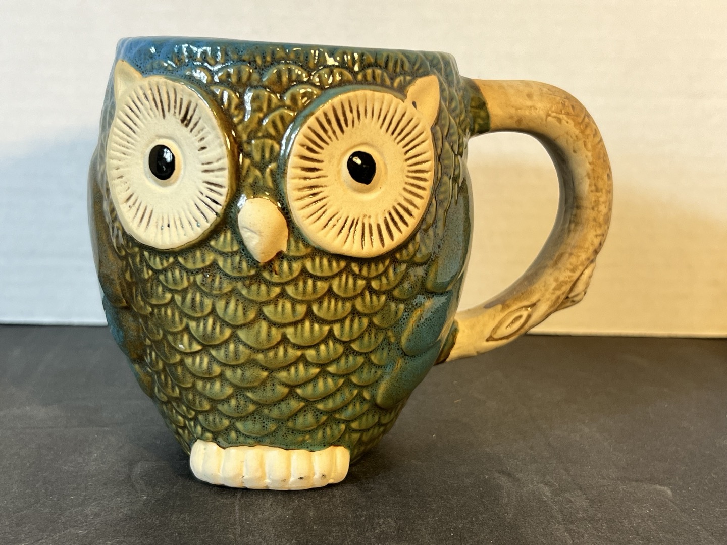 Gibson Home Glazed Ceramic Green Blue Ombre Owl Coffee Cup Mug 23 oz 680 ml