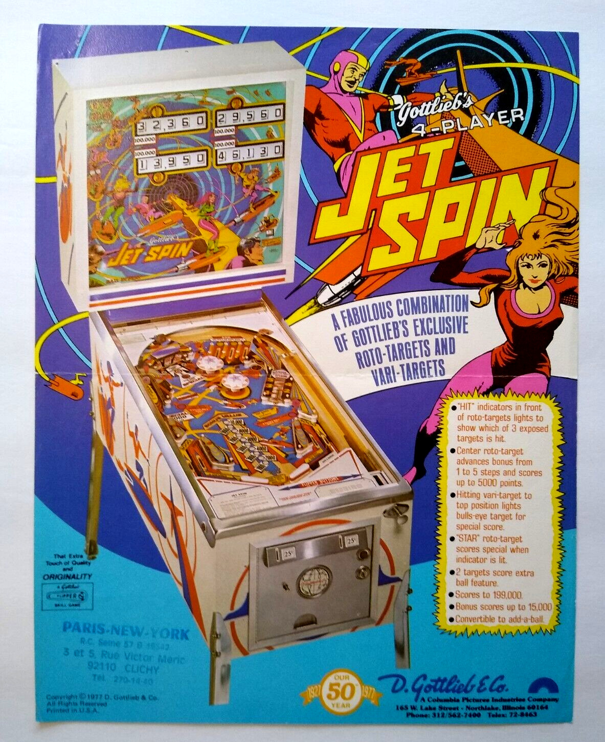 Jet Spin Pinball Flyer Original 1977 Space Age Retro Sci-Fi Artwork 8.5 ...