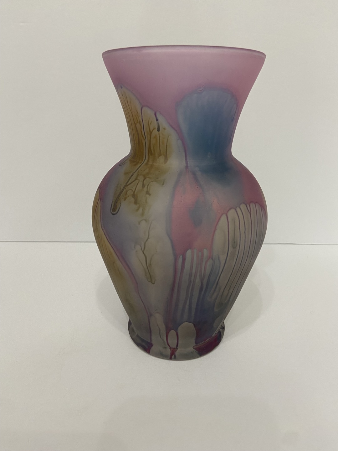 Vintage Robert Reuven Decorative Glass Vase 1980s Satin Finish 7”