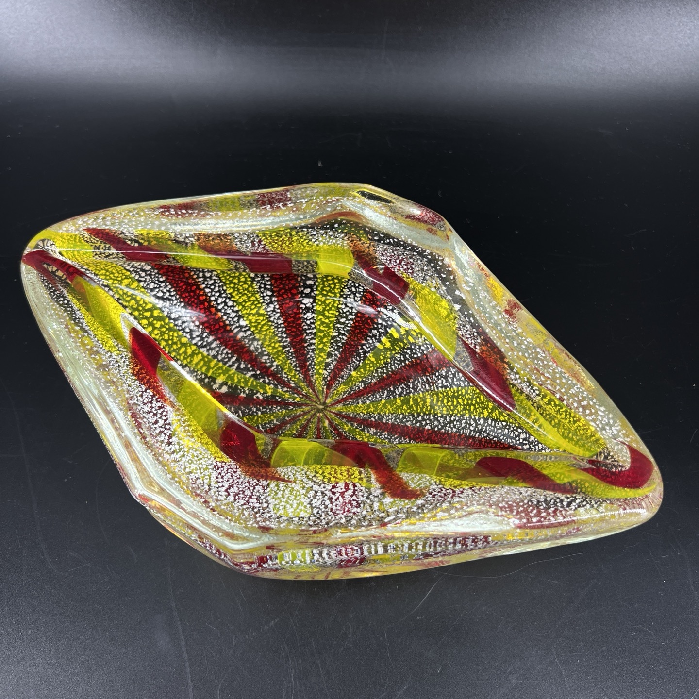 20 - Murano Art Glass Red Gold Silver Flake Dish