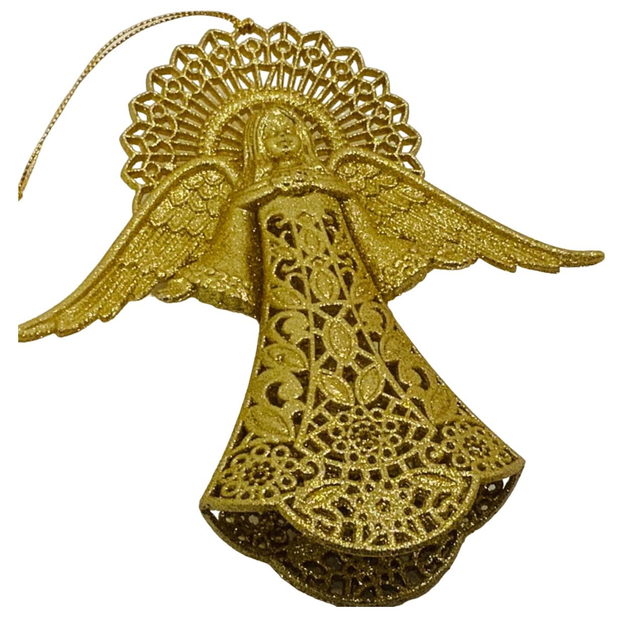 Glittery Gold Tone Acrylic Angel Tree Topper Or Ornament