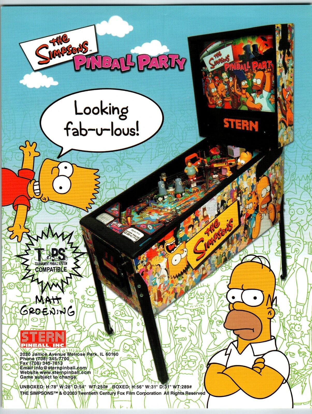 Simpsons Pinball Party Game FLYER Original Artwork 2003 Double Sided 8. ...