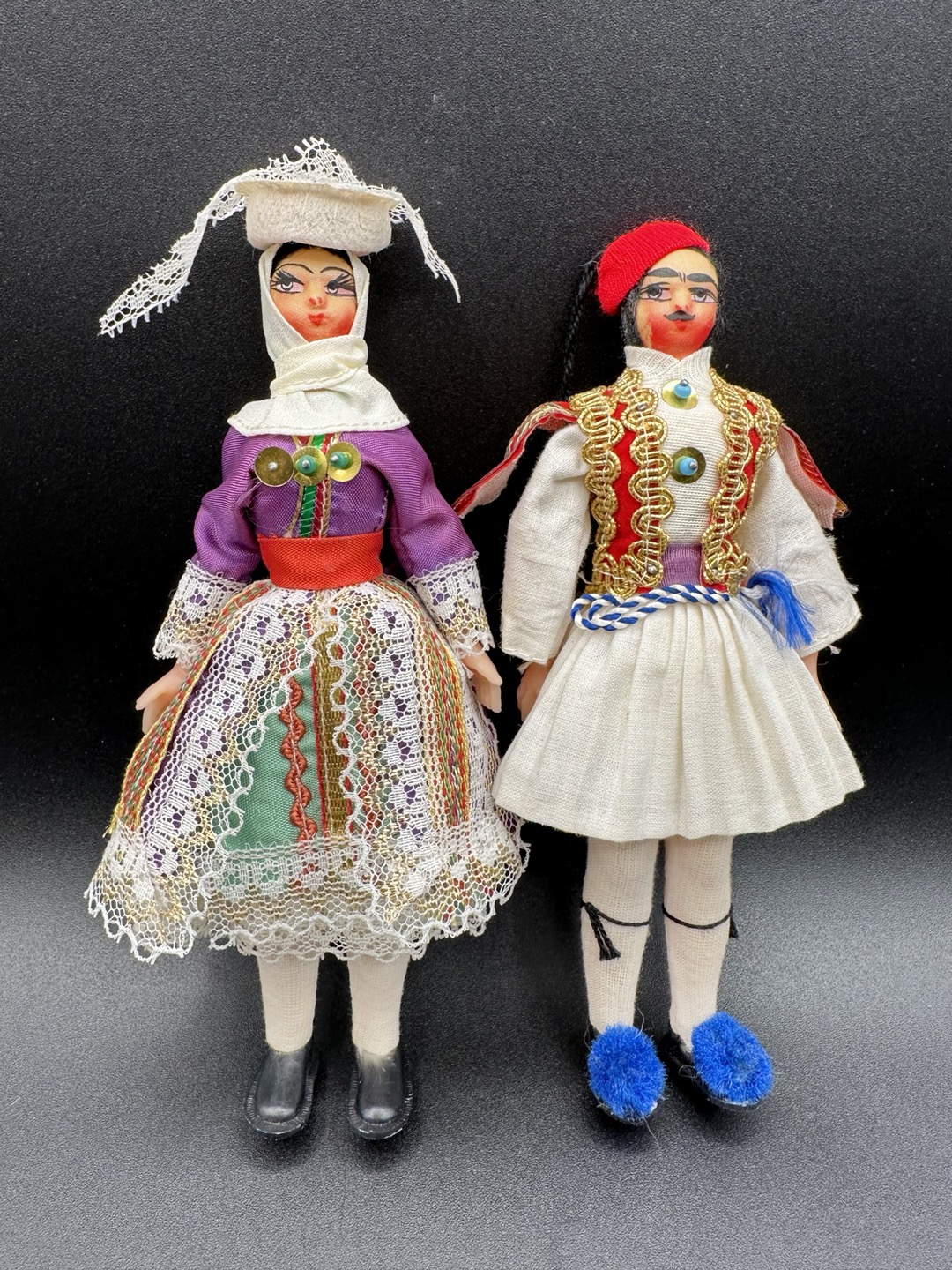 Handmade 1950s Traditional Greek Doll Couple