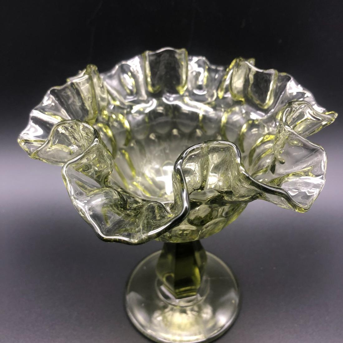Fenton Green Glass Ruffled Pedestal Compote