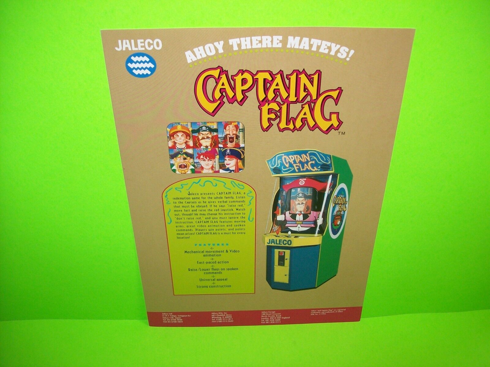 Jaleco CAPTAIN FLAG Original 1993 NOS Video Arcade Game Promo Sales Flyer