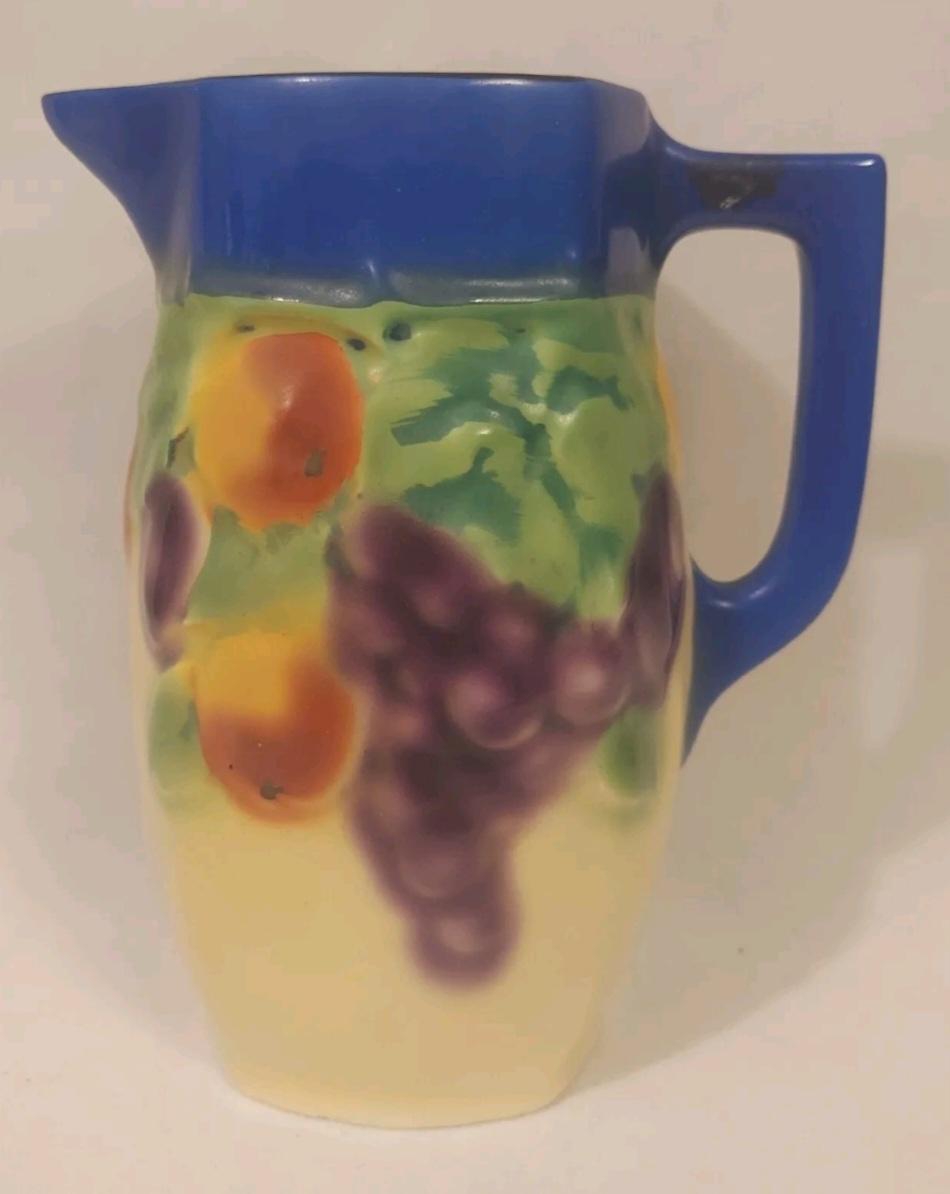 BERN Vintage Czechoslovakia Handpainted Pitcher Blue With Fruit