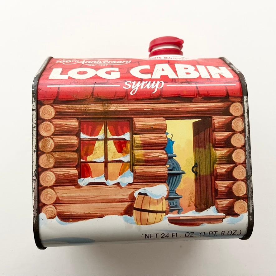 Log Cabin Maple Syrup Advertising Tin Bottle 100th Anniversary 1987 Vtg ...