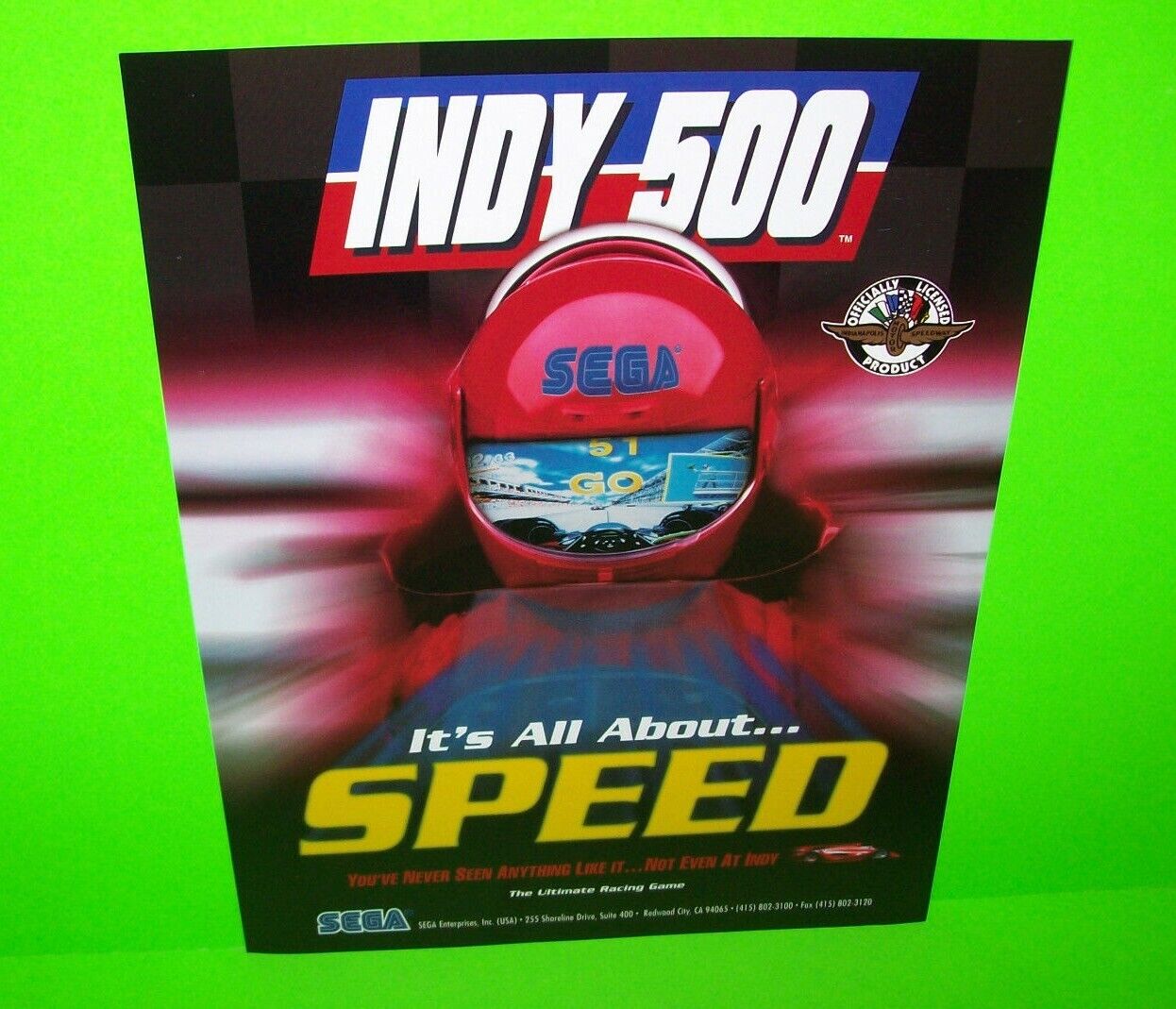 INDY 500 Original 1995 Video Arcade Game Flyer Vintage Promo Retro Artwork