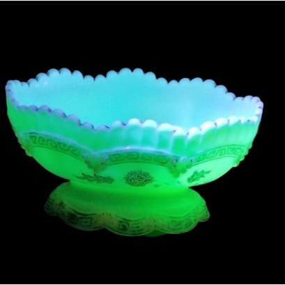 Antique Norwood Green Gold Trimmed Signed Custard Glass Berry Dish 3" x ...