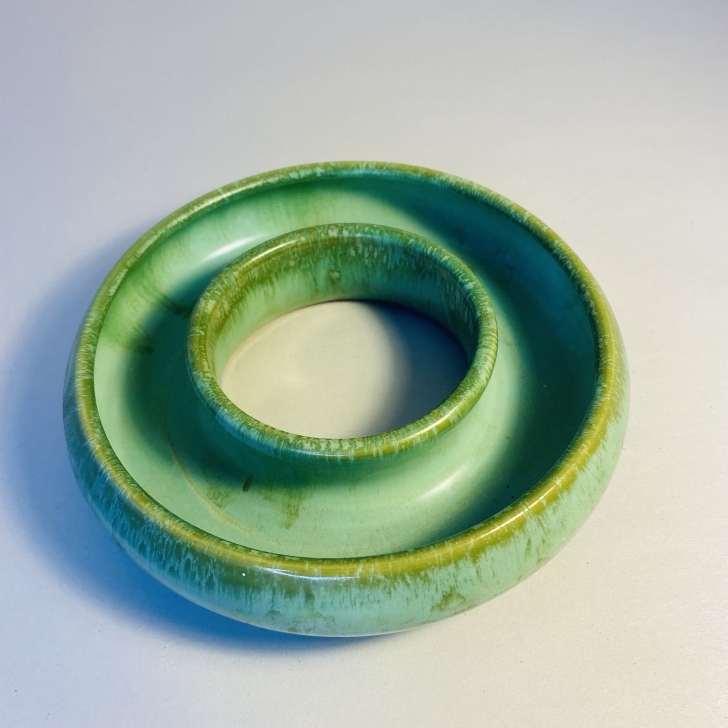 Vintage Ceramic Posy Ring Green Pottery signed CD Howell Prestbury ...
