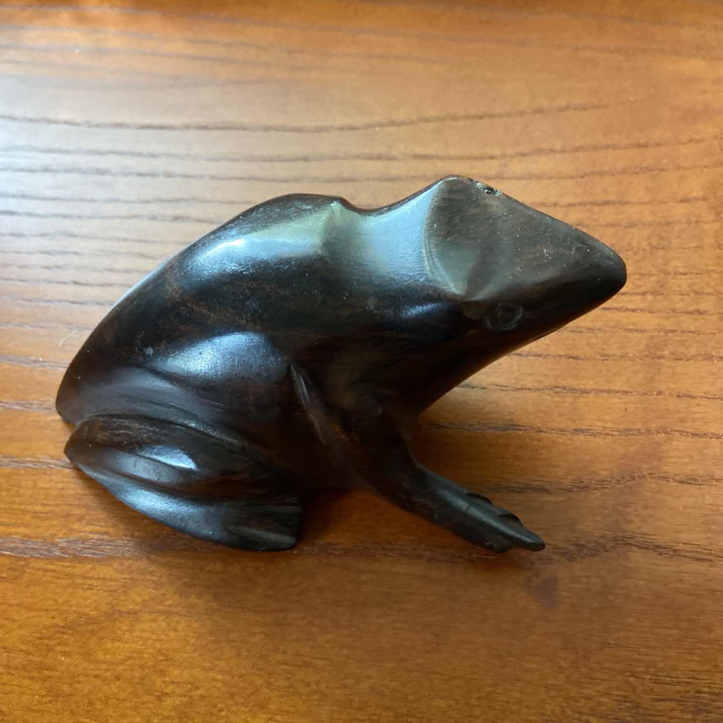 Hand Carved Iron Wood Frog Sculpture 3” X 6”
