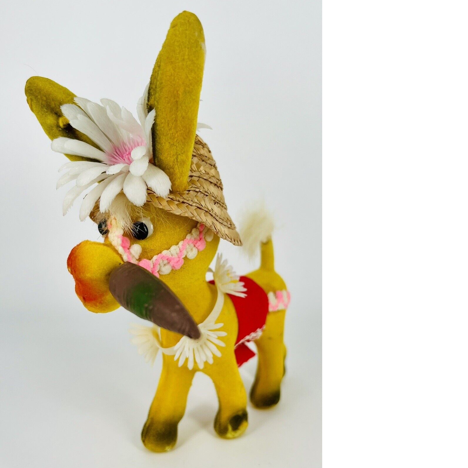 Vintage Yellow Flocked Donkey Figure Carrot or Cigar Fur Tail Straw Hat ...