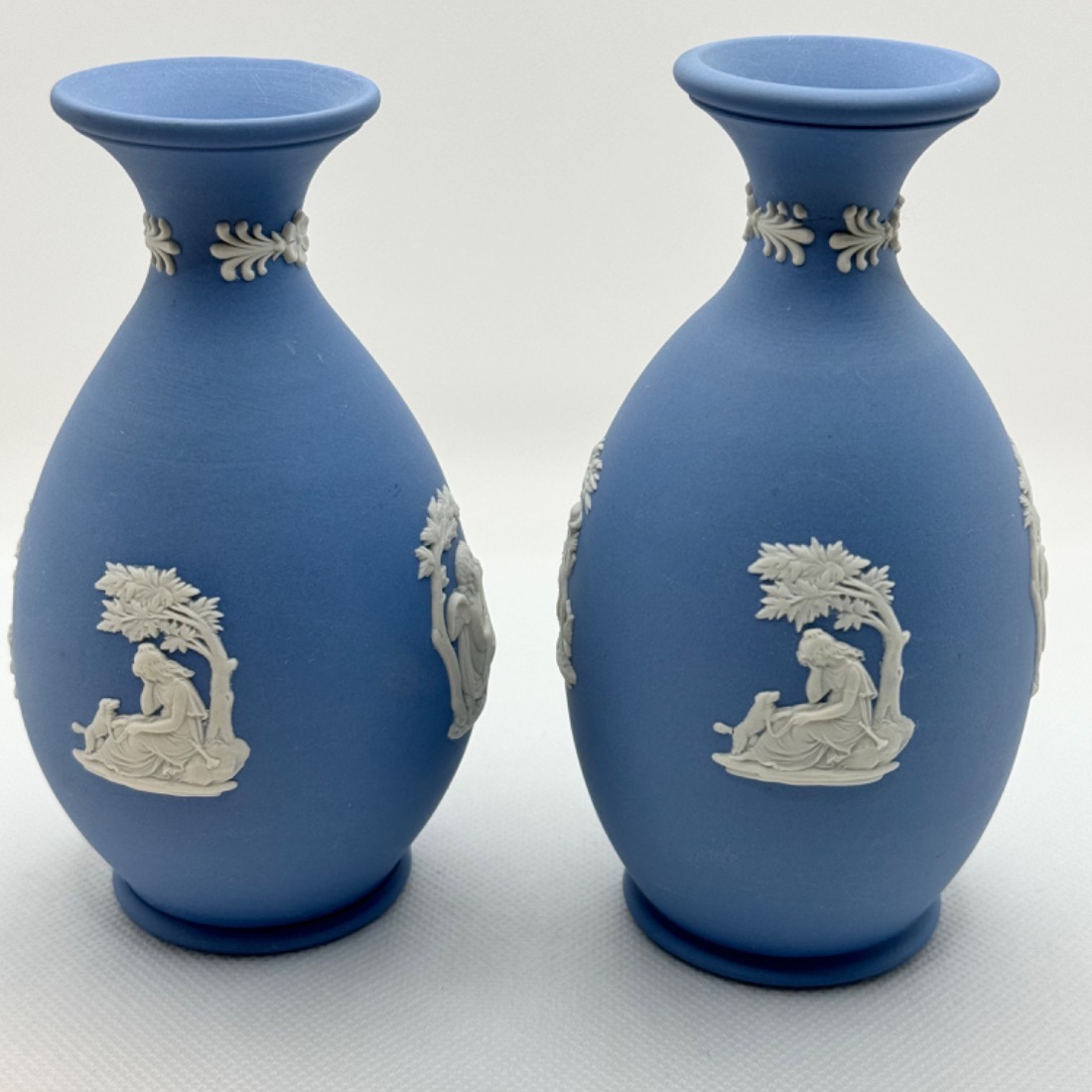 Vintage 1968 Wedgwood Jasperware Matte Blue Neoclassical Bud Vases, Set ...