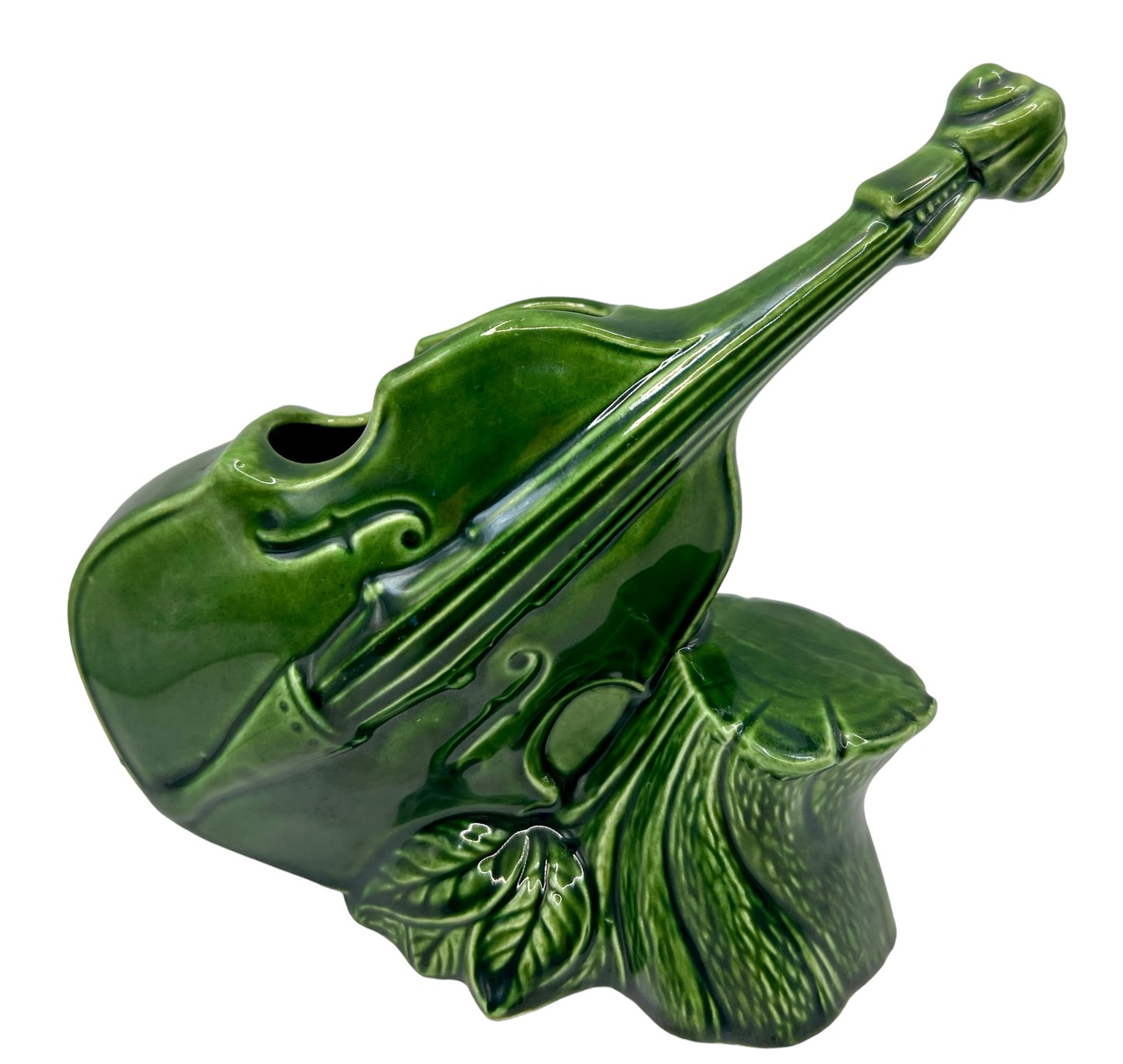 Vintage Genie Ceramics 1952 Violin Shaped Planter Vase Tree Stump Green ...