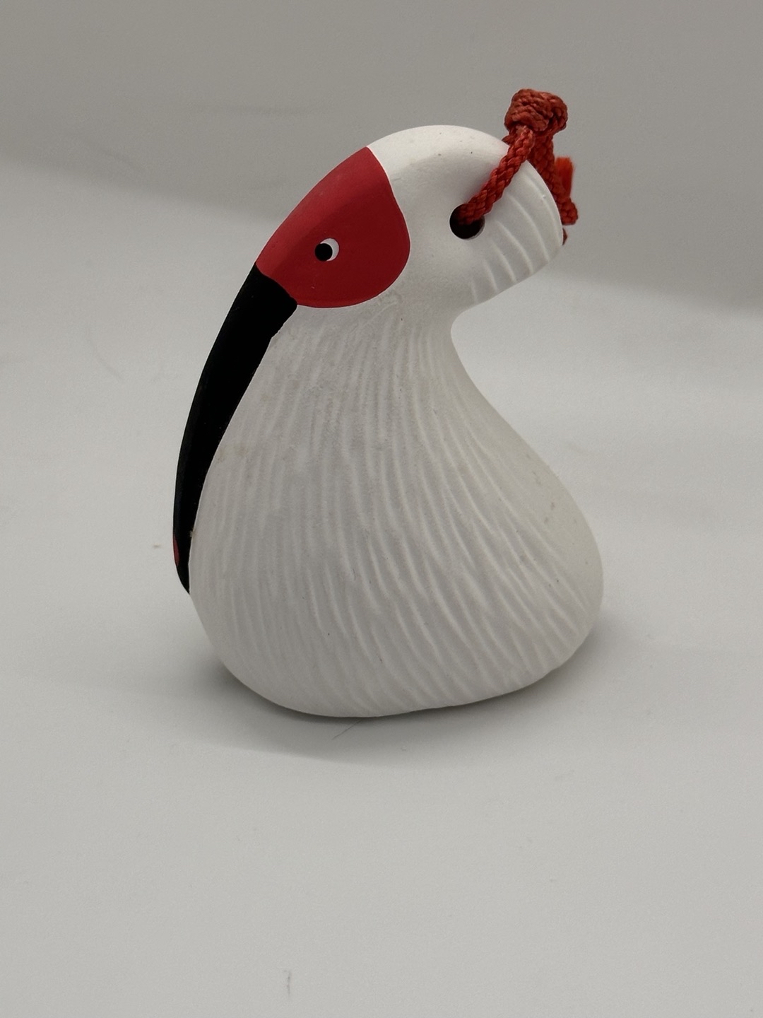 Red Crowned Bird Japanese Clay Bell Dorei Vintage Pottery Bisque Bell