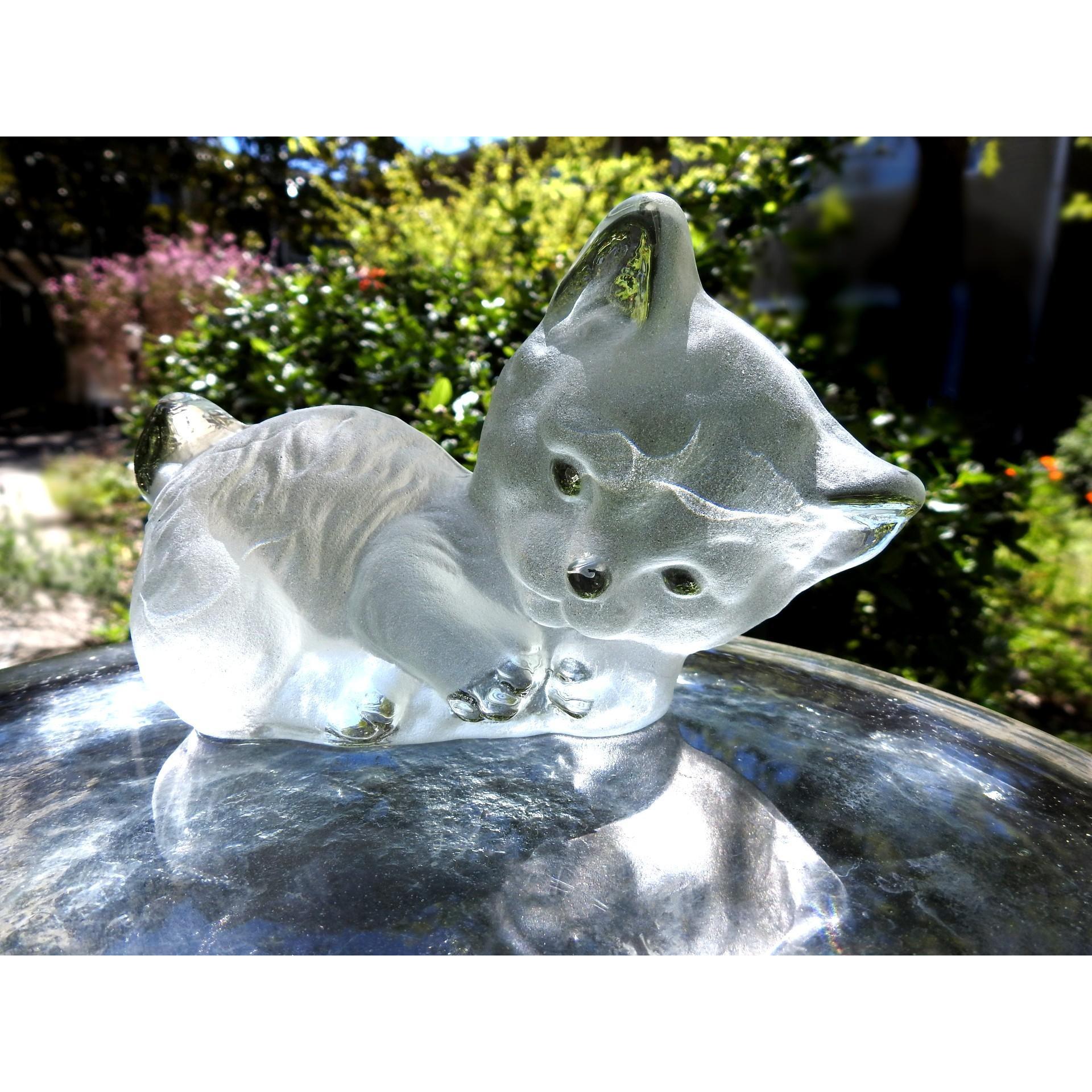 Clear and Satin Glass Cat Figurine by Viking