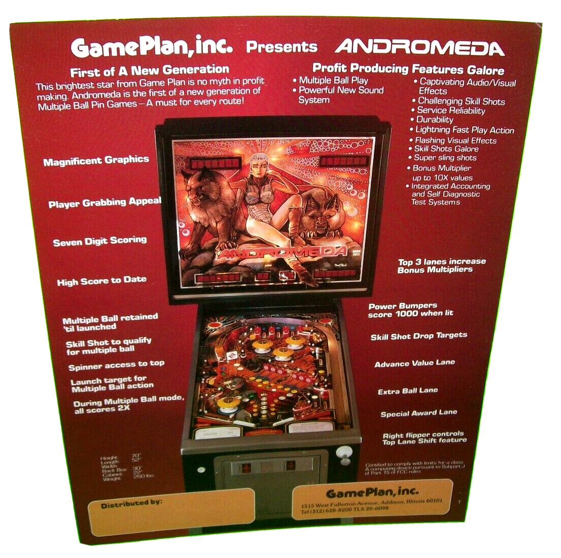 Andromeda Pinball Flyer Original Vintage 1985 Space Age Fantasy Science ...
