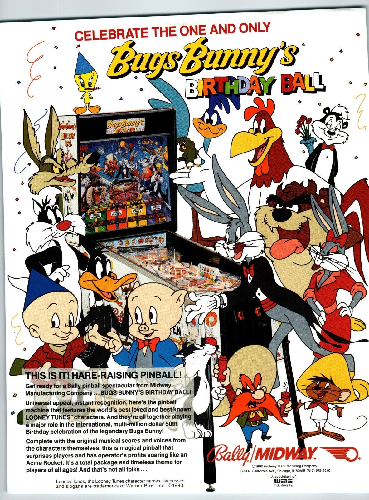 Bugs Bunny Birthday Ball Pinball Machine FLYER Original 8.5" x 11 ...