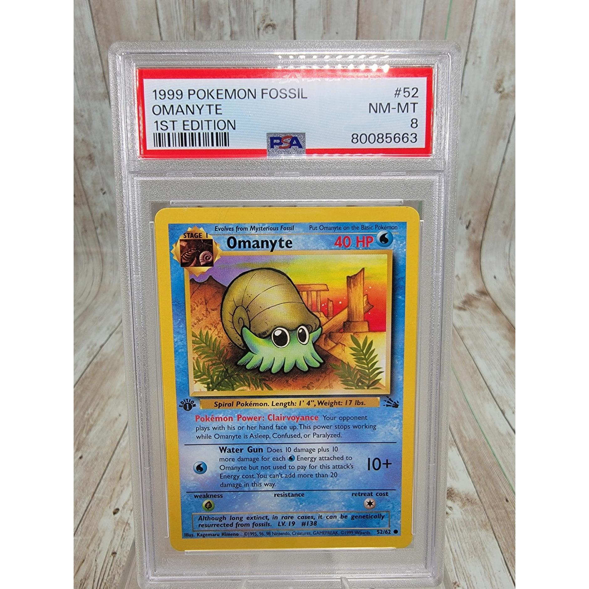 1999 Pokemon Fossil 1st Edition Omanyte #52 PSA 8 NM-MT