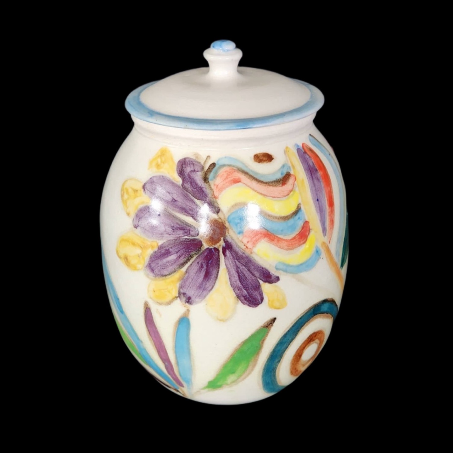 Studio Art Pottery Multi Colored Hand Painted Abstract Floral Design ...