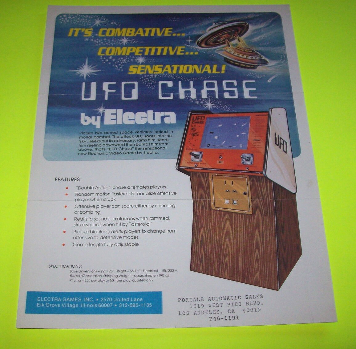 Electra Games Ufo Chase Arcade Original Video Game Vintage Retro ...