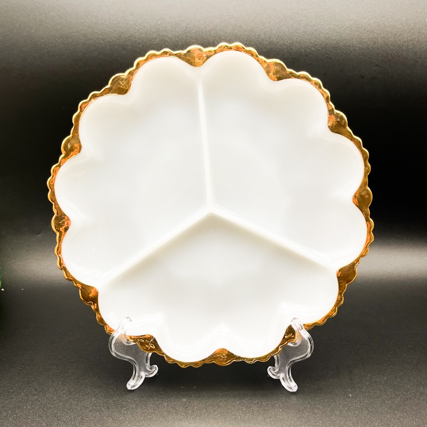 Vintage Fire King Milk Glass Relish Dish Divided Plate Gold Trimmed ...