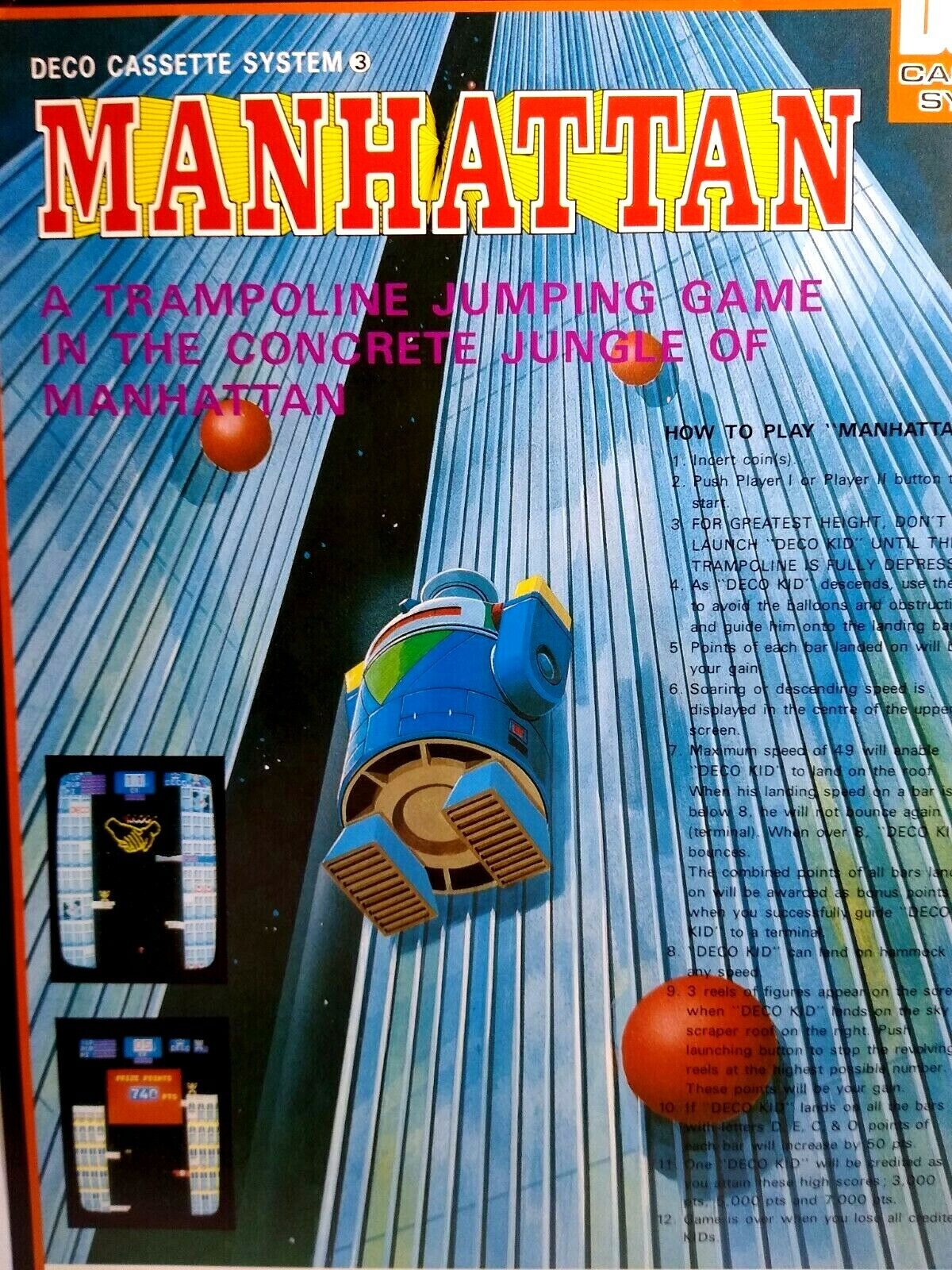 Manhattan Arcade FLYER Original Vintage Video Game Artwork Sheet 1980 Deco