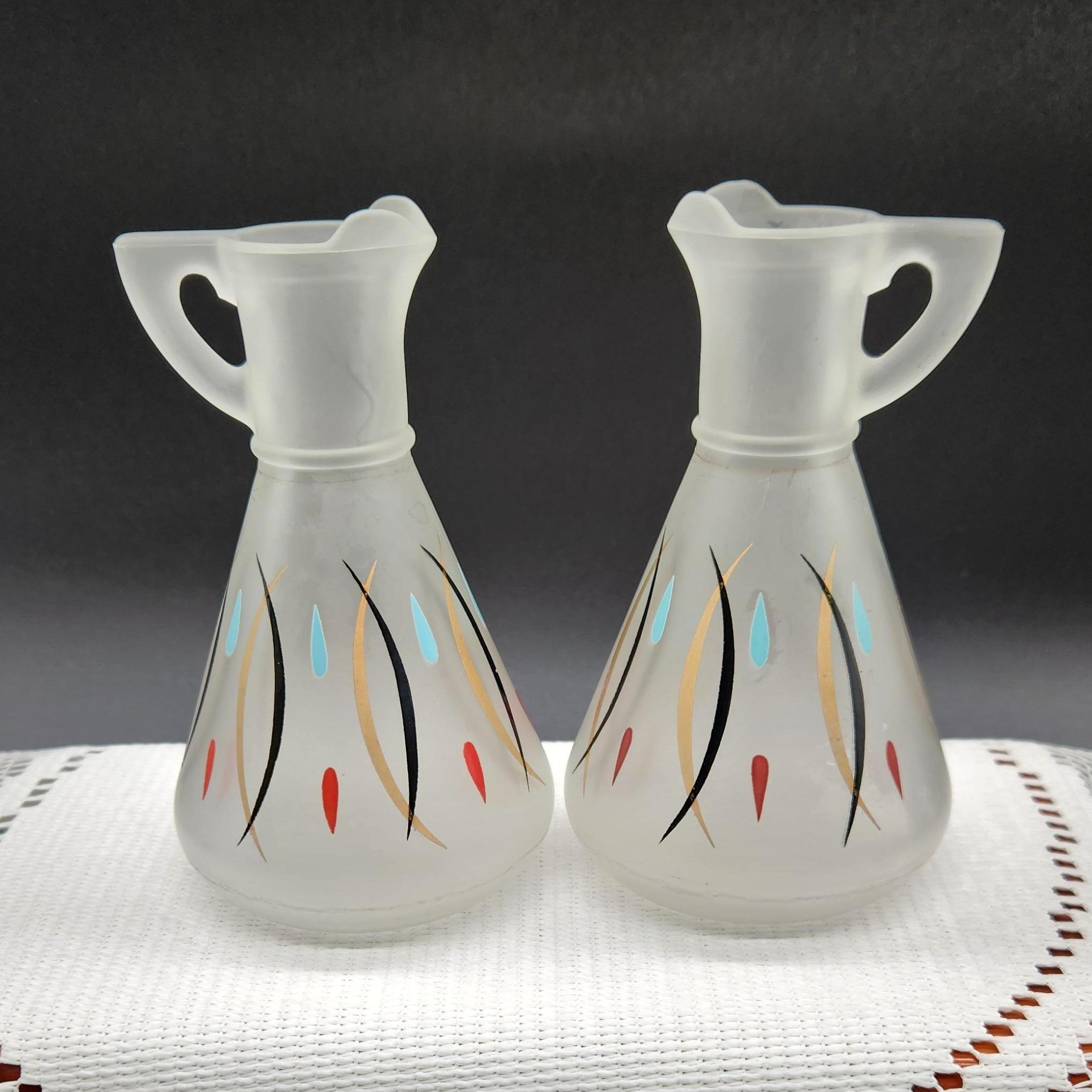 Mid-Century Modern Glass Cruet Set with Atomic Design