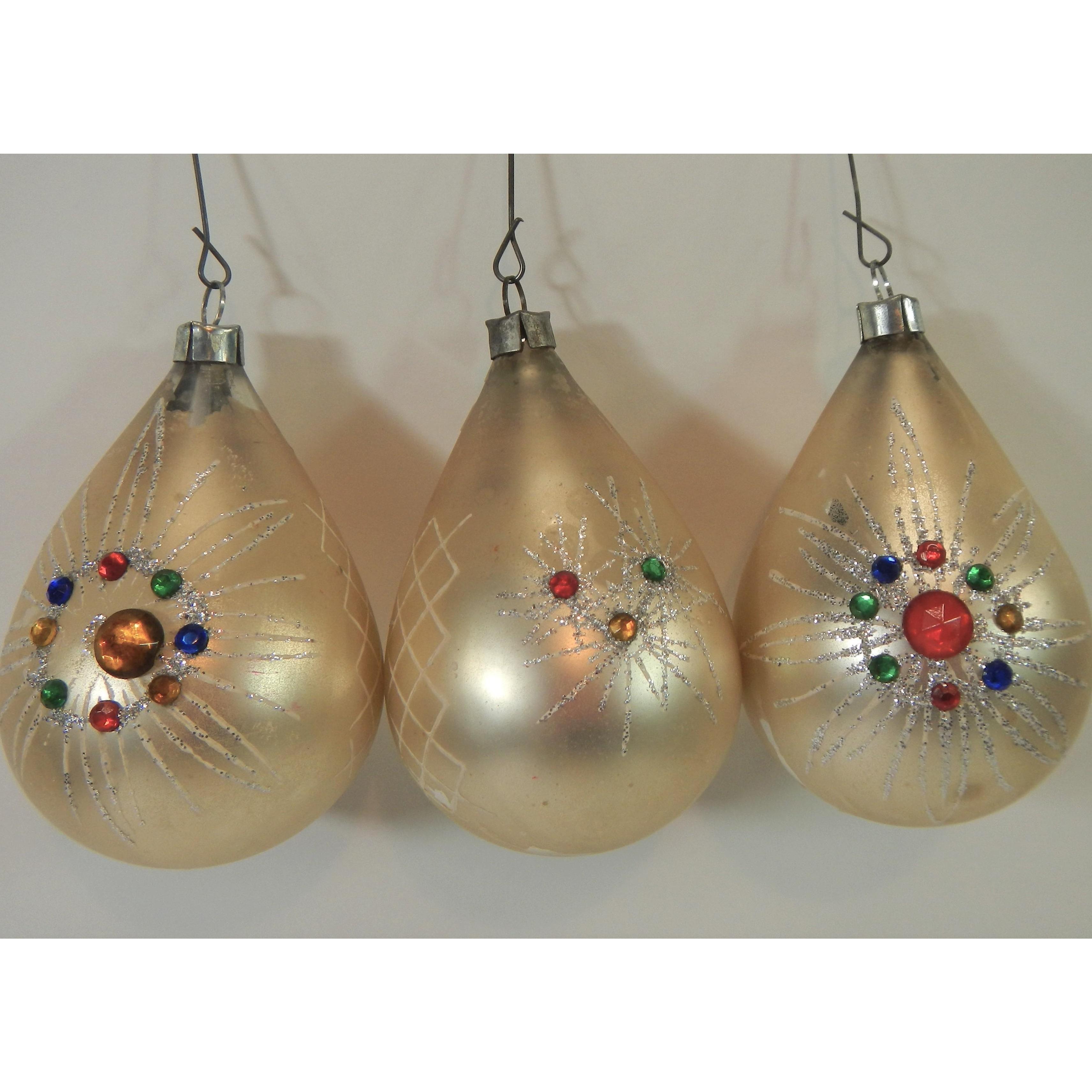 Vintage Set of 3 Teardrop Christmas Ornaments - pearl with multi-color ...