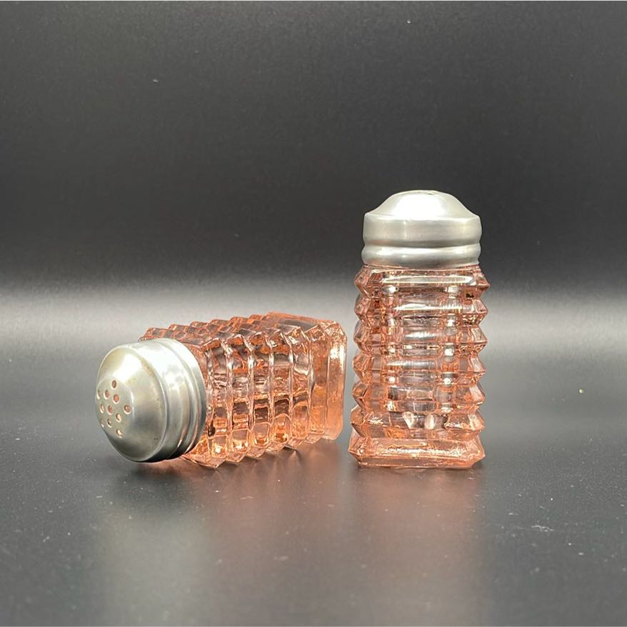 Anchor Hocking Pink Depression Glass Manhattan Salt Pepper Shakers VTG ...