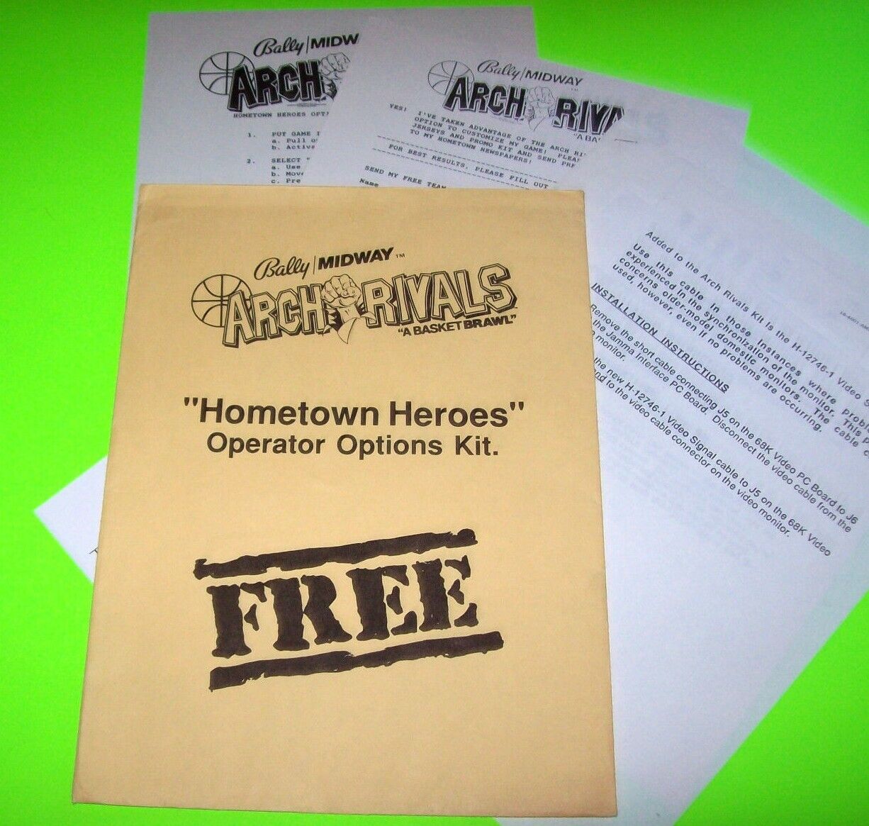 Arch Rivals 1989 Original Hometown Heroes Arcade Game Paperwork Vintage ...