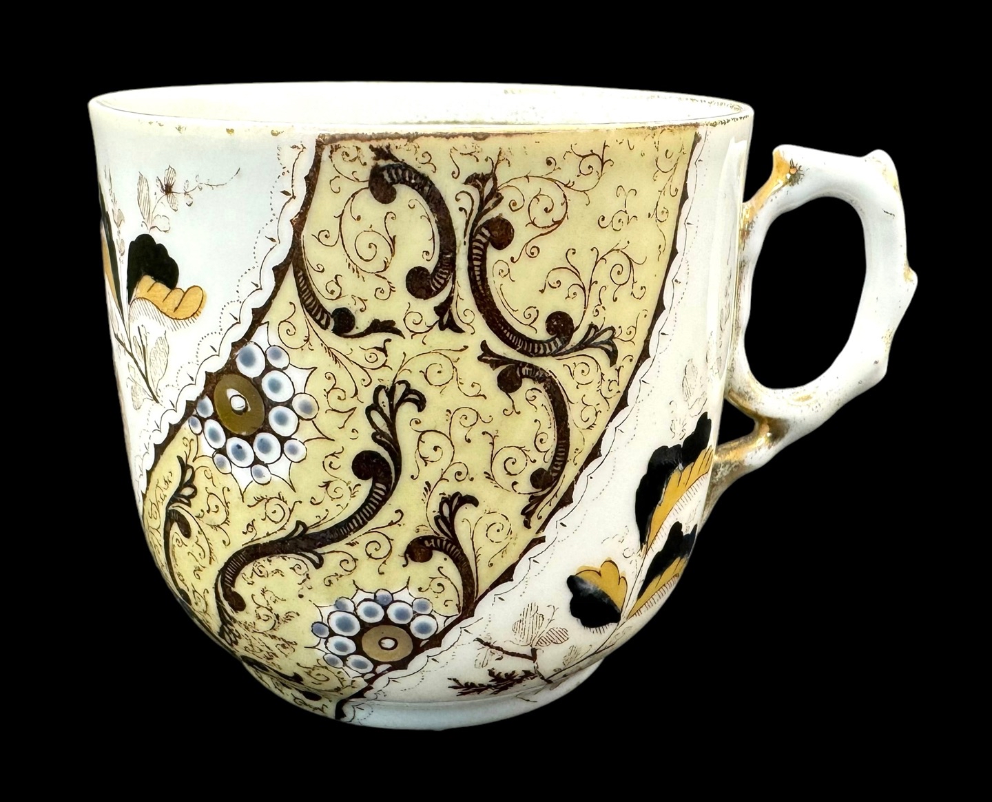 Antique Porcelain Mustache Guard Protector Mug Cup Floral White Gold ...