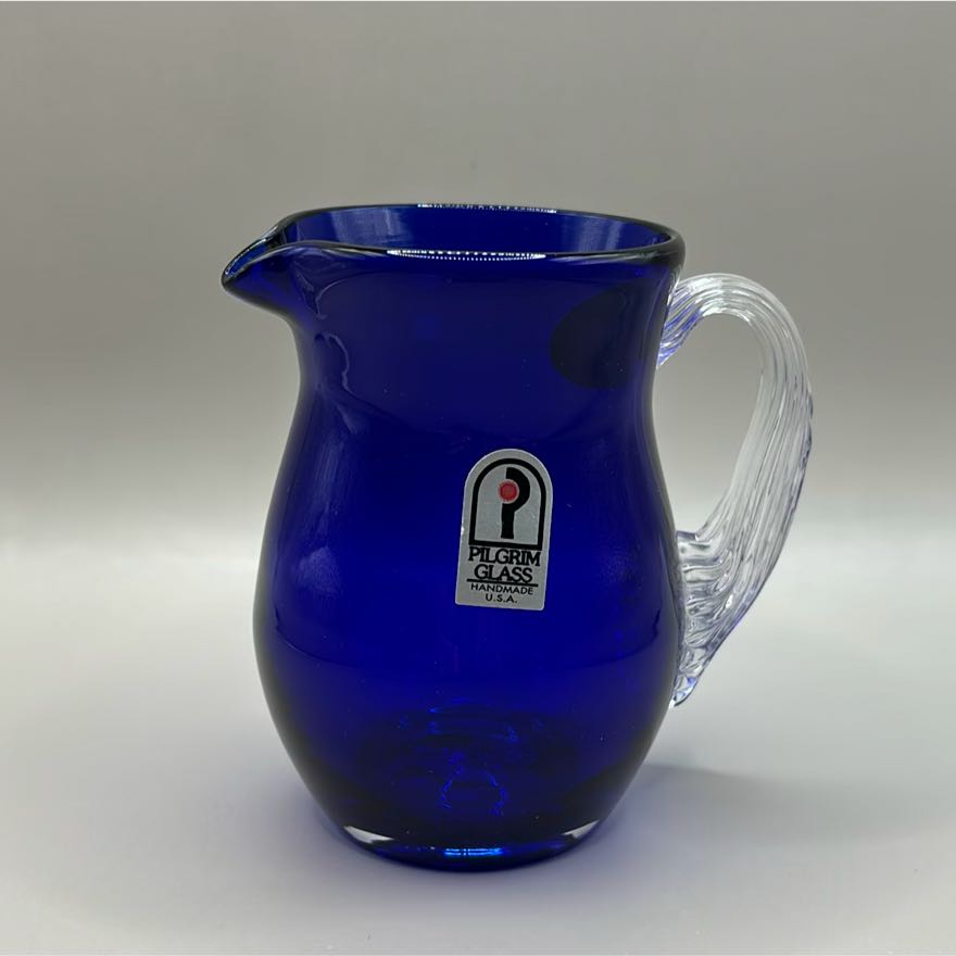 Pilgrim Glass Blue Pitcher with Clear Handle~Small