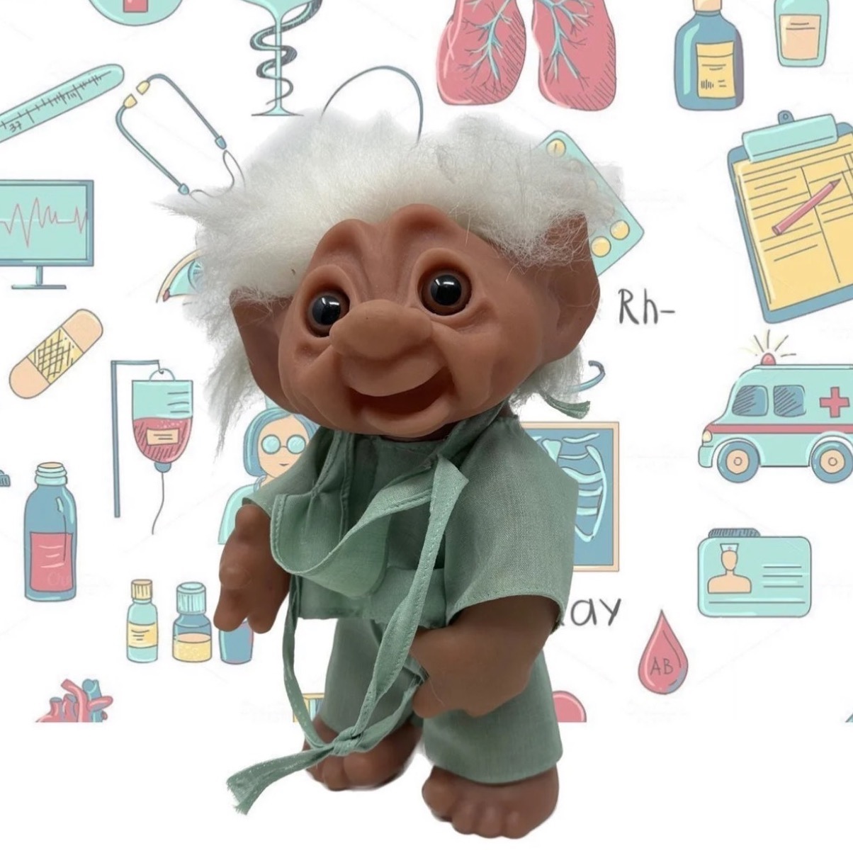 Medical Doctor Surgeon Troll in Scrubs 1977 Dam Denmark 9”H