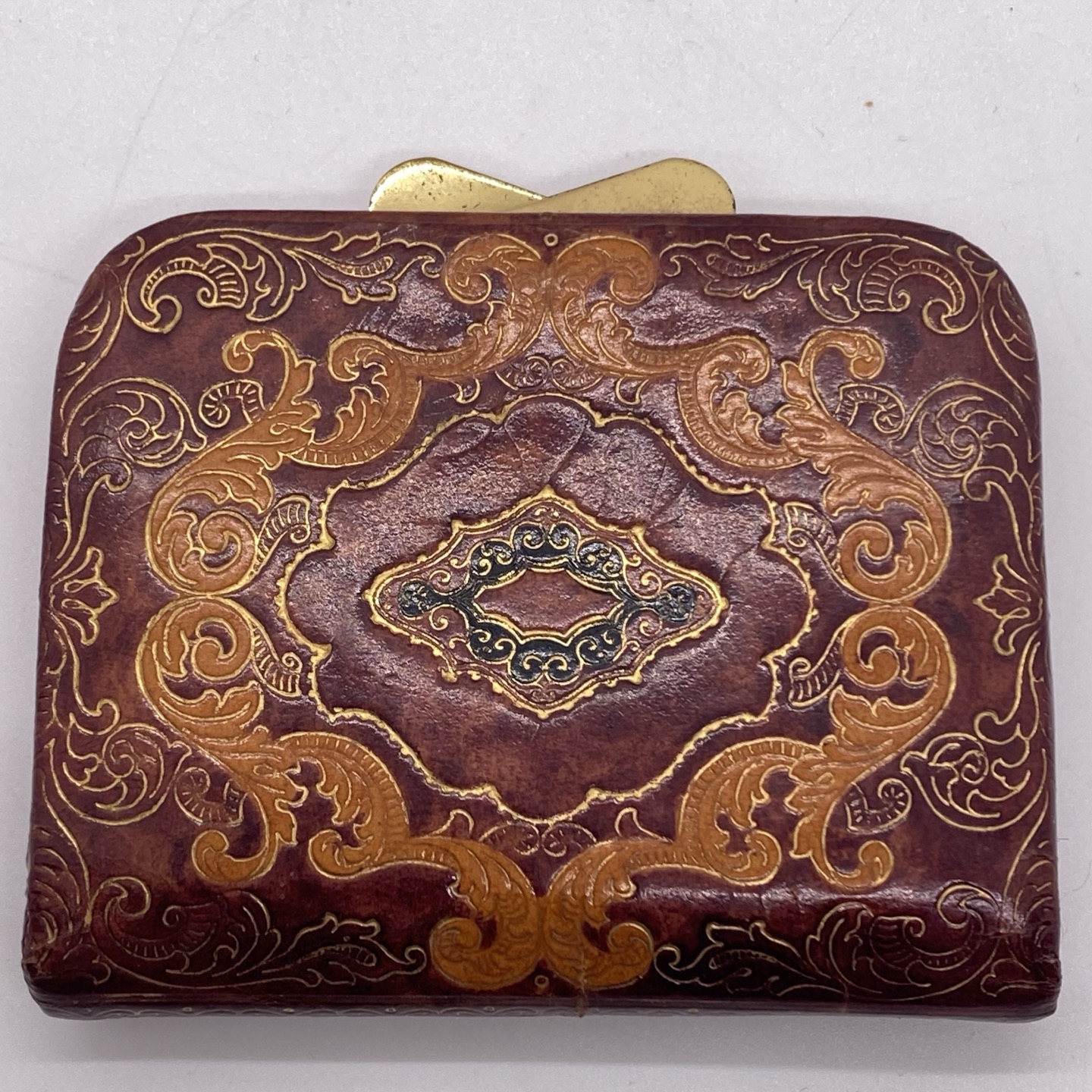 Red Leather Coin Purse, Embossed, Painted, Kiss Closure, Orange, Green ...