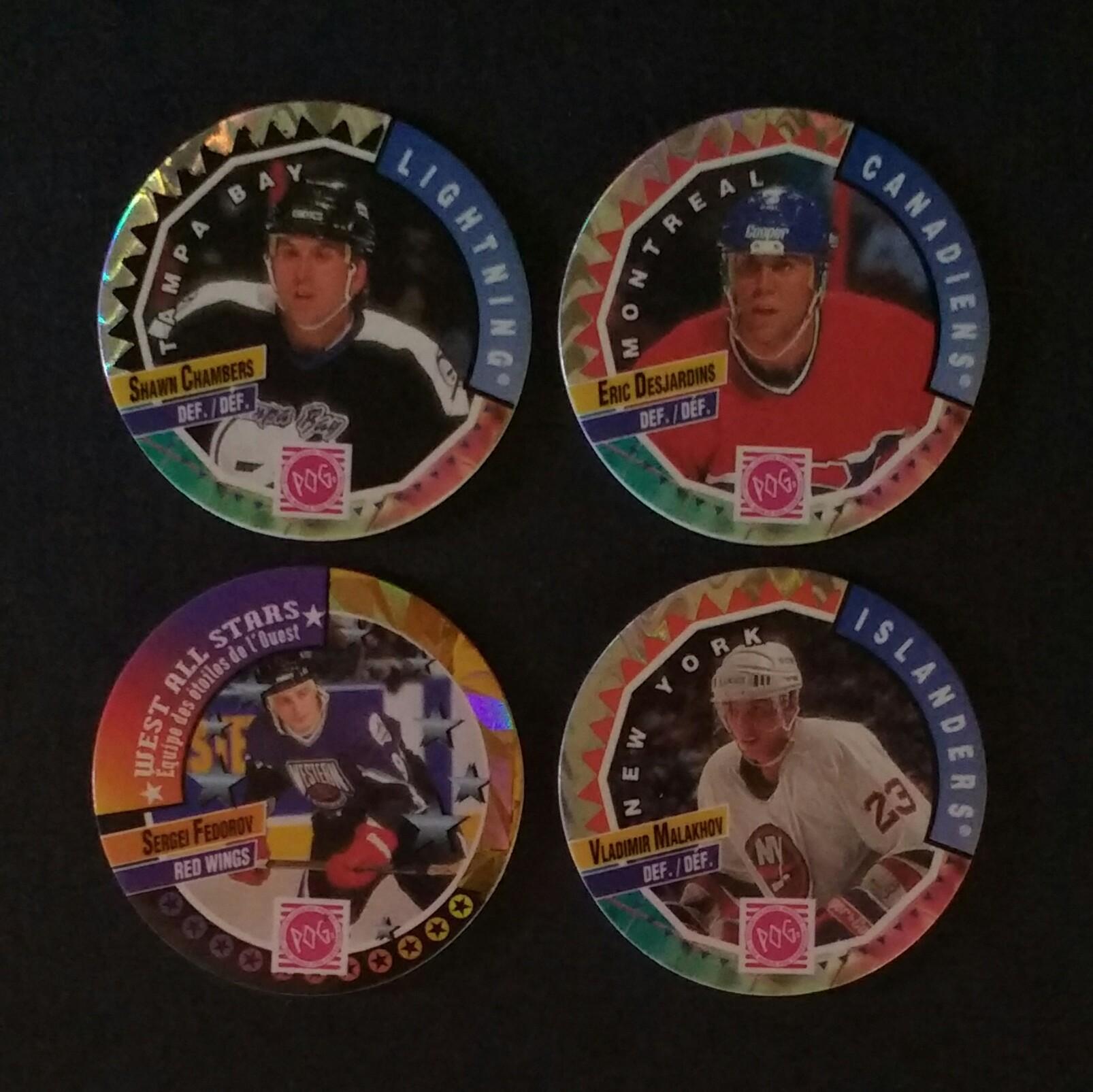 Four Vintage 1993-94 WPF Official NHL Player Hockey Pogs