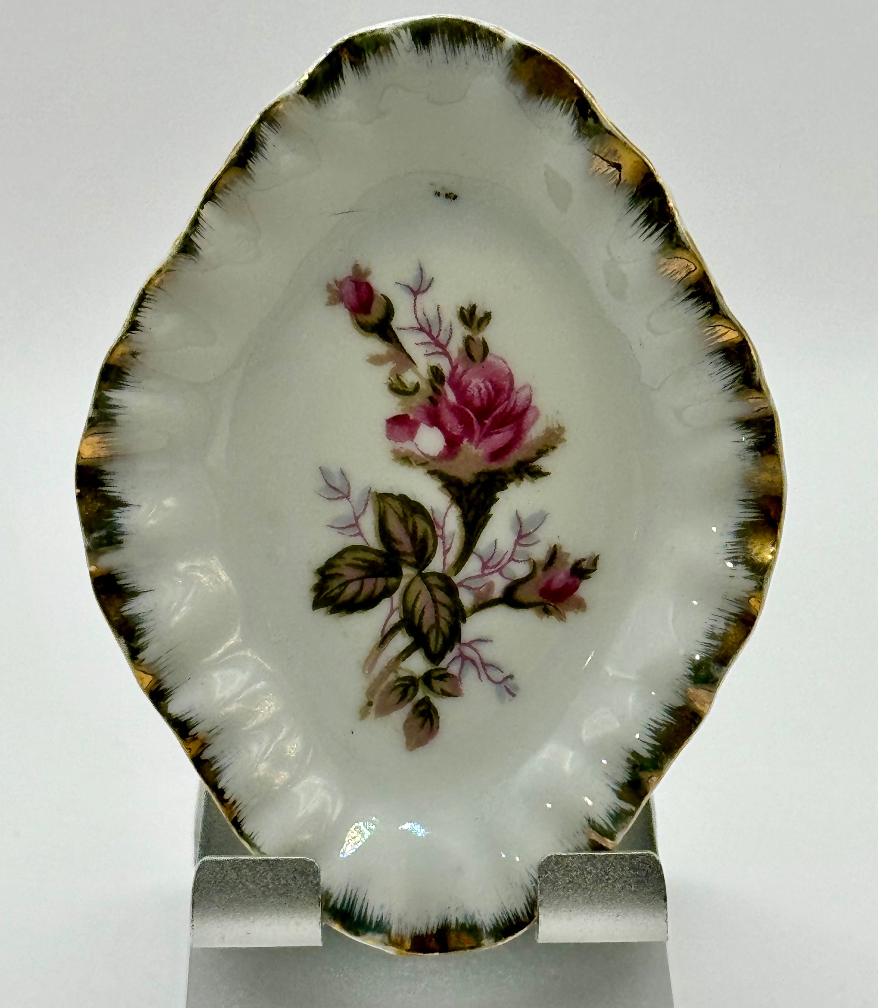 Vintage Moss Rose Pattern Trinket Dish, Floral Porcelain, Hand-Painted ...