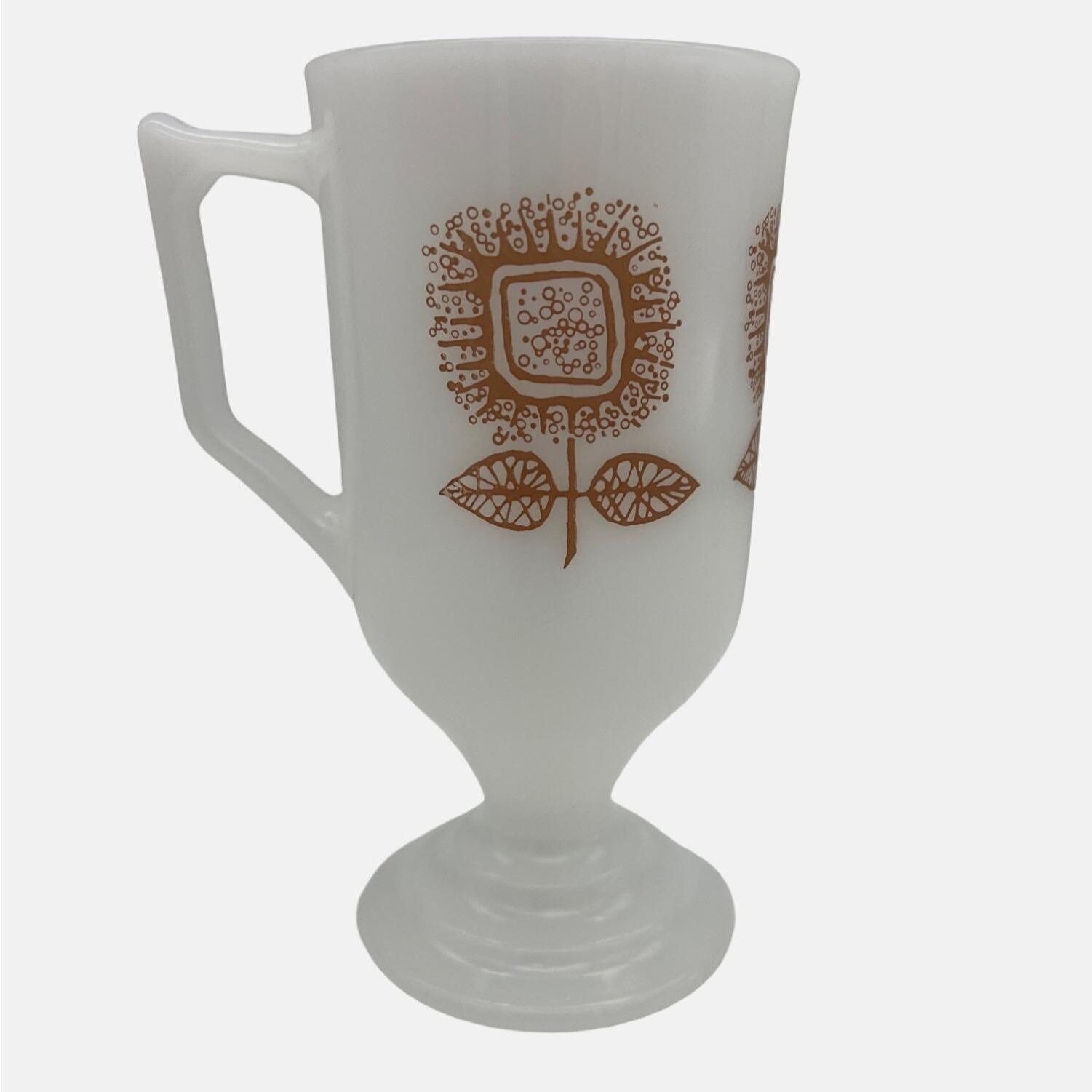 Vintage Federal Glass Milk Glass Tall Footed Coffee Mug Sunflower ...