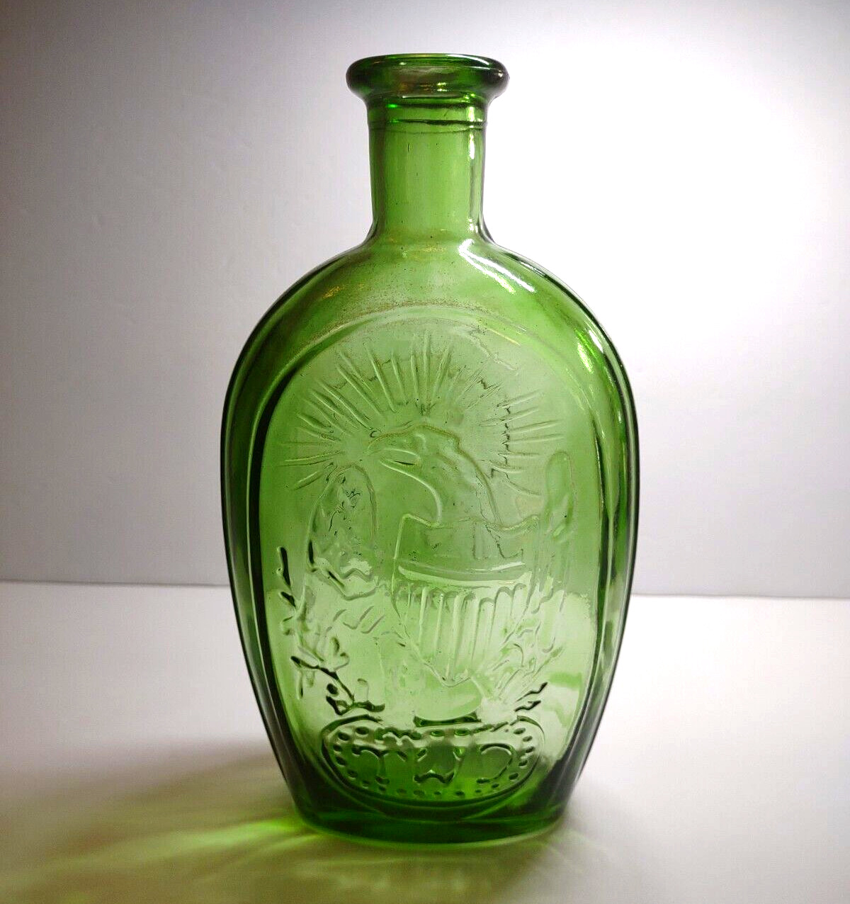 Franklin TWD Green Glass Bottle Vintage Clipper Pirate Boat Ship Eagle ...